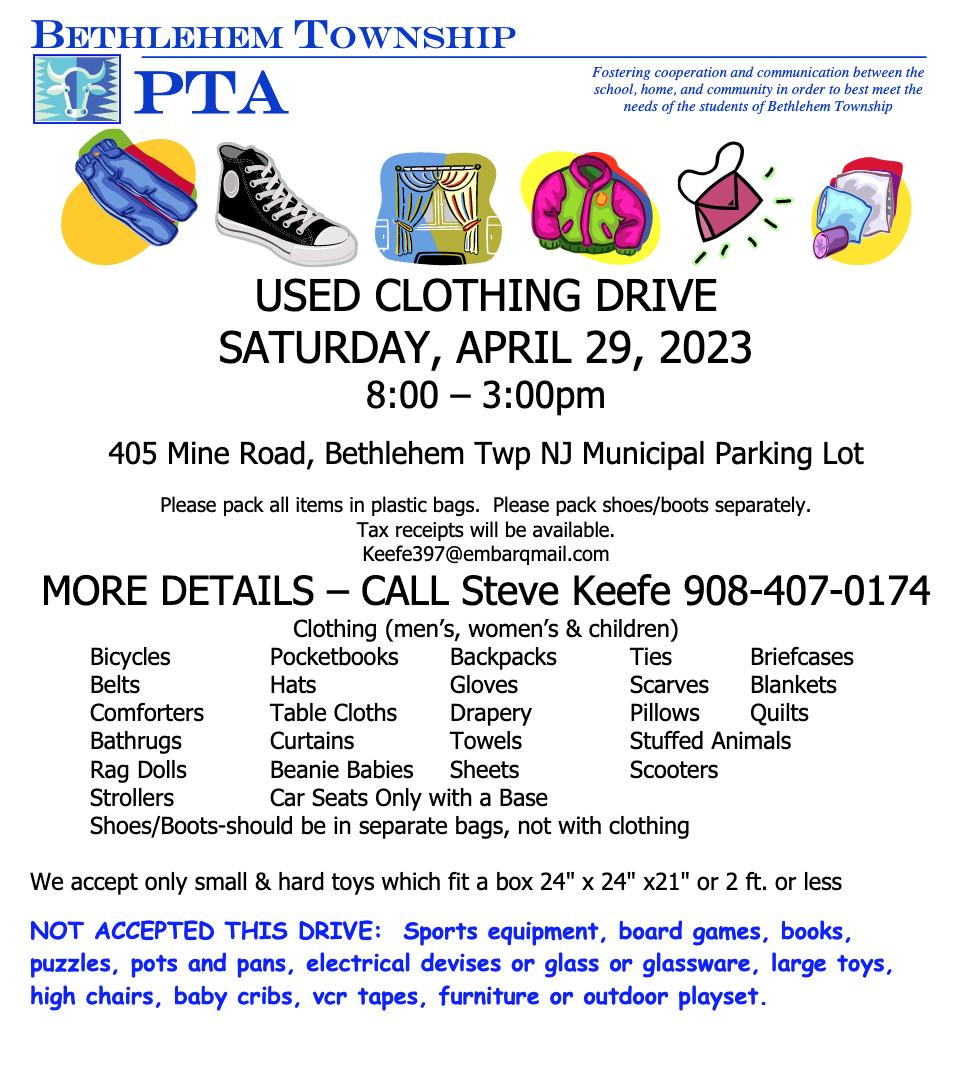 Used Clothing Drive: Saturday April 29, 2023 | Township of Bethlehem
